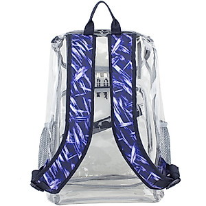 Eastsport Durable Clear Top Loader Backpack with Adjustable Printed Straps - Transparent - Navy Blue/Purple/Brushstroke Print Straps