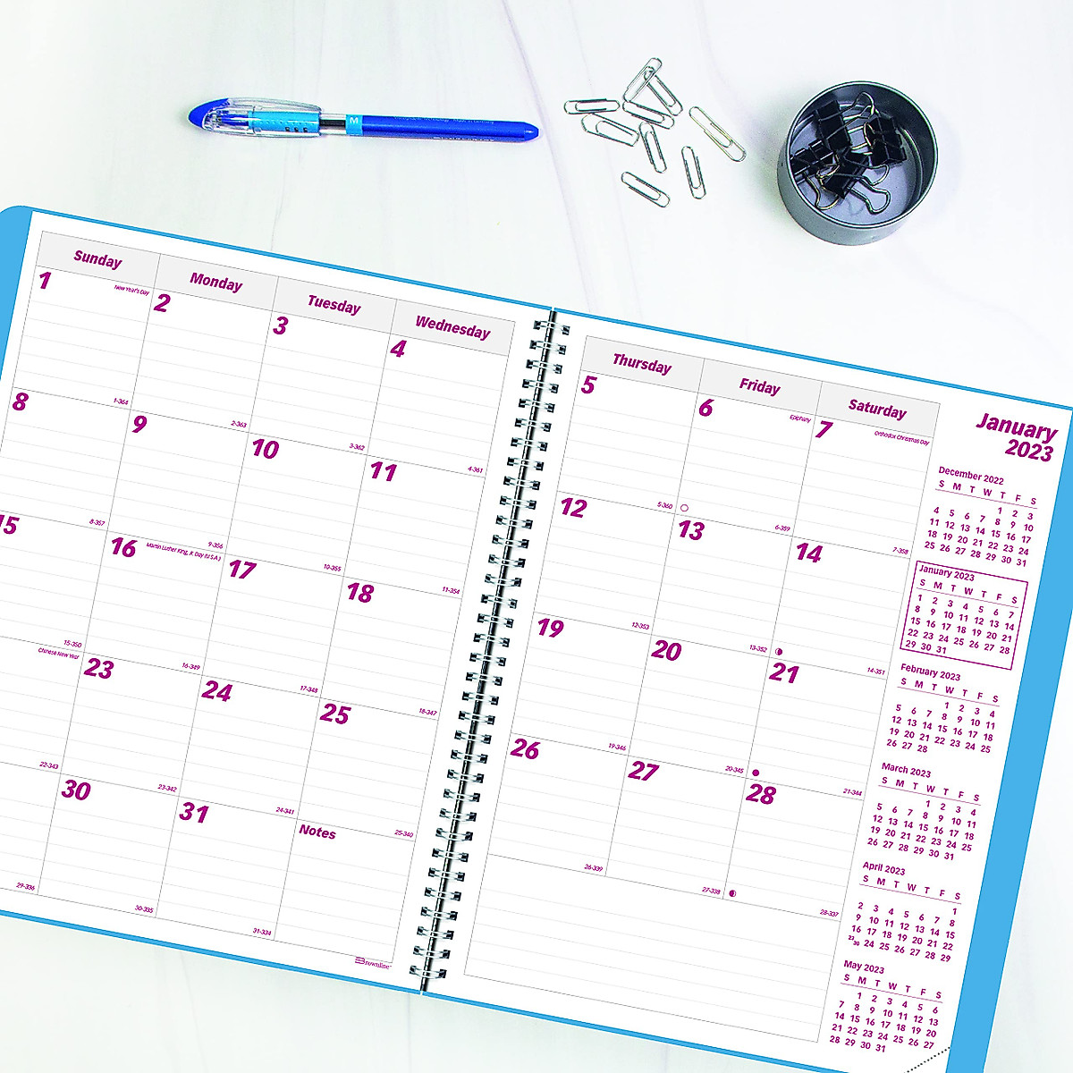 Brownline 2023 Essential Monthly Planner, 14 Months, December 2022 to January 2024, Twin-Wire Binding, 11" x 8.5", Mountain Blue (CB1262G.04-23)