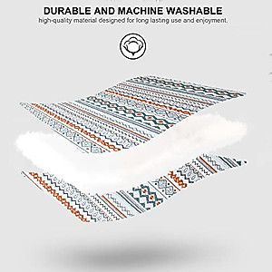 PANGUSHAN Queen Size Quilt Set, 100% Cotton, Reversible Striped Geometric Quilt, Lightweight Comforter, Bohemian Bed Spread, White/Orange/Green