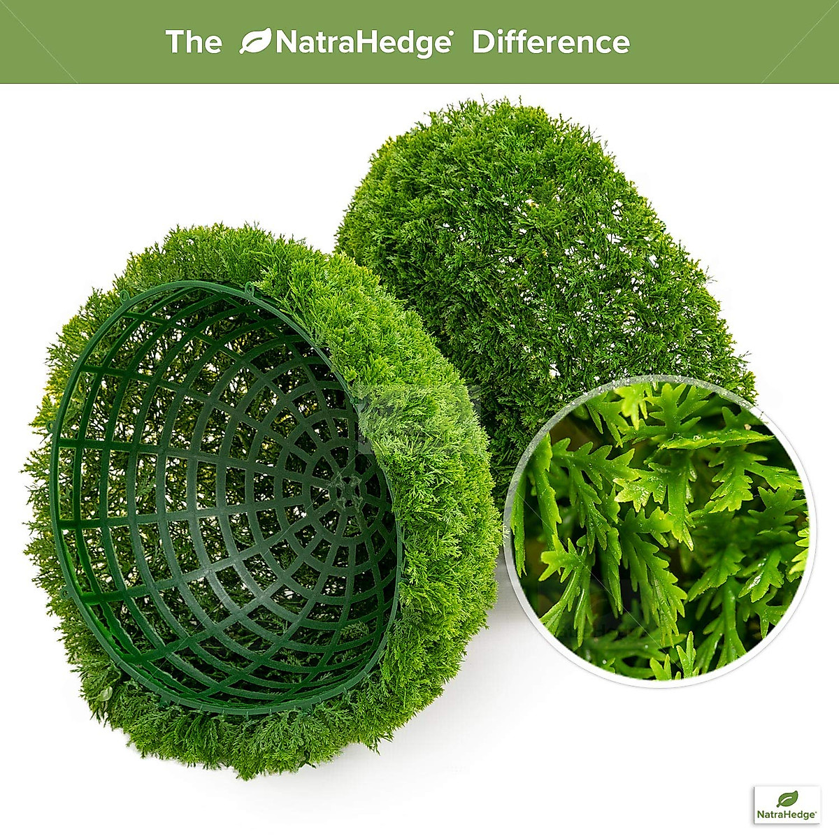 NatraHedge Artificial Topiary Ball Set - Faux Foliage Balls for Garden, Wedding, Home Décor, and Backyard (15" x 15", Juniper Cypress - 2 Pack)