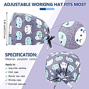 6 Pieces Scrub Caps with Buttons Women Working Cap Adjustable Sweatband Bouffant Hats (Cute Animals)