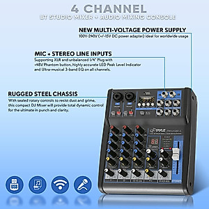 Pyle Professional Audio Mixer Sound Board Console System Interface 4 Channel Digital USB Bluetooth MP3 Computer Input 48V Phantom Power Stereo DJ Studio Streaming FX 16-Bit DSP Processor - PMXU43BT.5