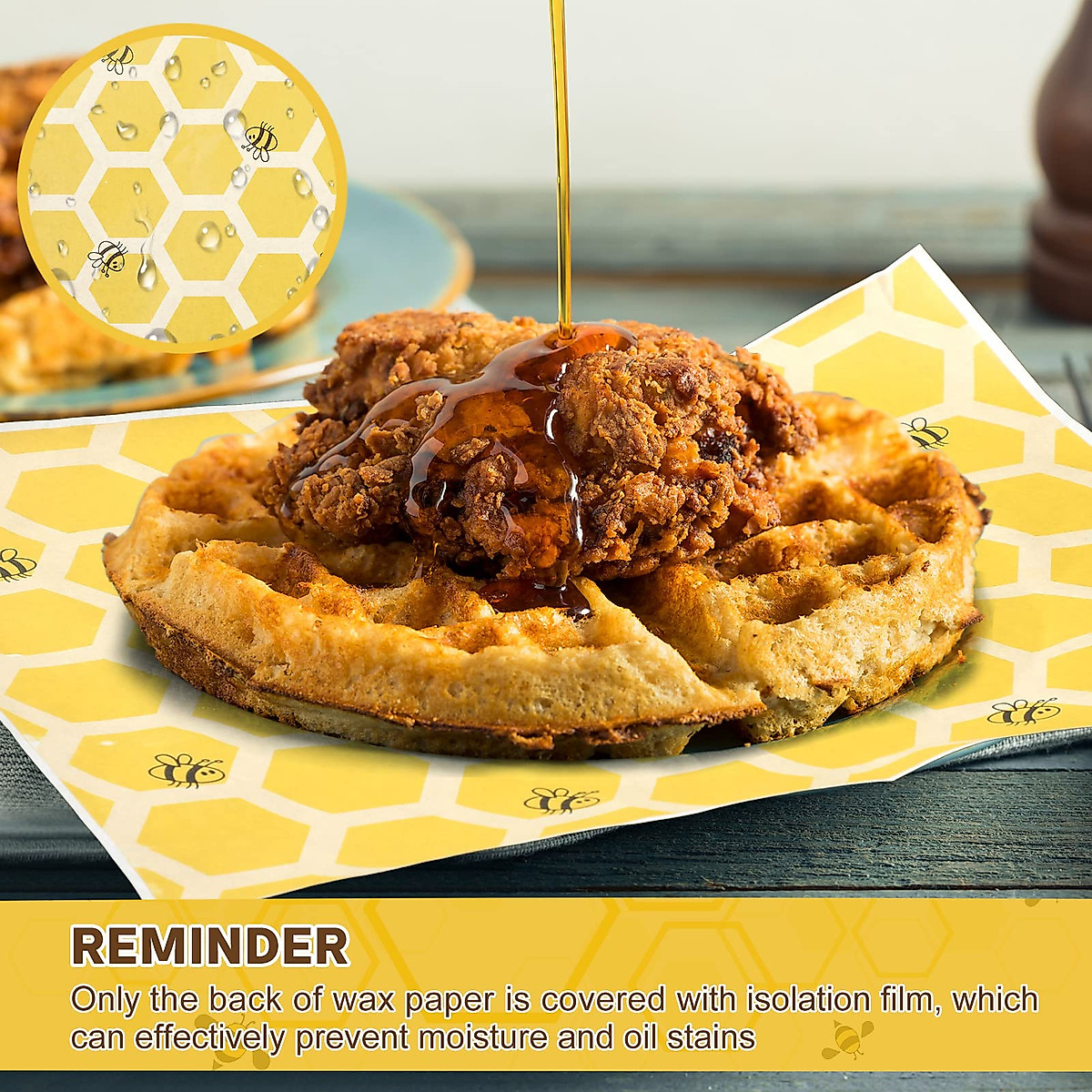 150 Pieces Wax Paper Sheets for Food Sandwich Wrap Paper Waterproof Wrapping Oilproof Picnic Food Basket Liners with Honeycomb Pattern for Home Kitchen Baking Food Basket