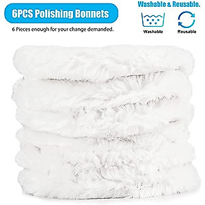 6PCS 7 Inch Buffing Pads, Polishing Bonnet Buffing Polishing Pads Synthetic Lambs Wool Car Bonnet Buffer Polisher Pad Kit, Drawstring Design Polisher Buffing Pads for Car, Furniture, Glass