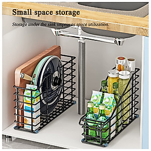 LEAYAN Under Sink Storage Cabinet Organizer Drawer, Multi-Purpose Under Kitchen Sink Organizers and Storage Upgraded Kitchen Cabinet Organizer Under Sink Rack Shelf, White 42x12x25cm