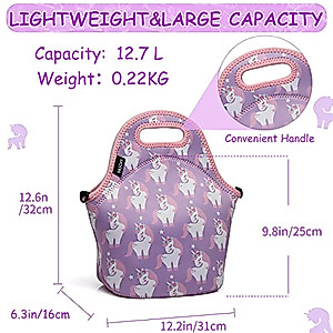 Lunch Box Bag for Girls,VASCHY Neoprene Insulated Lunch Tote with Detachable Adjustable Shoulder Strap in Pink Unicorn