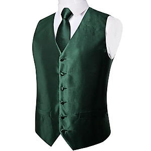 DiBanGu Mens Vest and Tie Set Formal Paisley Waistcoat and Necktie Pocket Square Cufflinks Silk Suit Vest for Tuxedo Wedding, Emerald Green, XX-Large