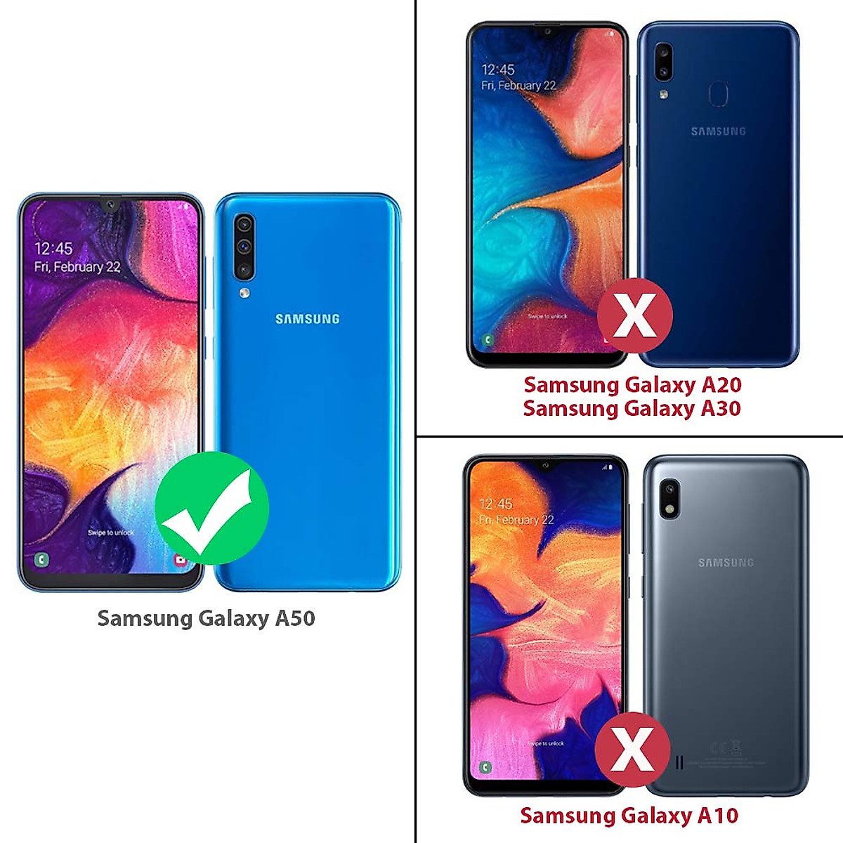 TJS Compatible with Samsung Galaxy A50 2019 Case, with Tempered Glass Screen Protector Metal Ring Magnetic Support Kickstand Heavy Duty Drop Protector Phone Case Cover (Black)