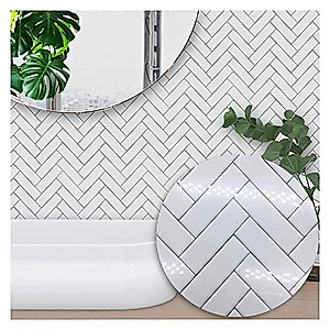 Tile Stickers Creamy White Rectangle Stick On Tiles Bathroom PVC Self Adhesive Wall Tiles Kitchen Stick On Wall Tiles Waterproof Peel and Stick Floor Tiles Self Adhesive Tiles for Walls (Size : 10x10