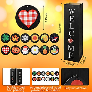 Barydat 30" Wooden Welcome Porch Sign for Front Door Decor Rustic Double Sided Box Shaped Welcome Home Sign Vase with 6 Interchangeable Wooden Hanging Accessories for Farmhouse Yard (Black)