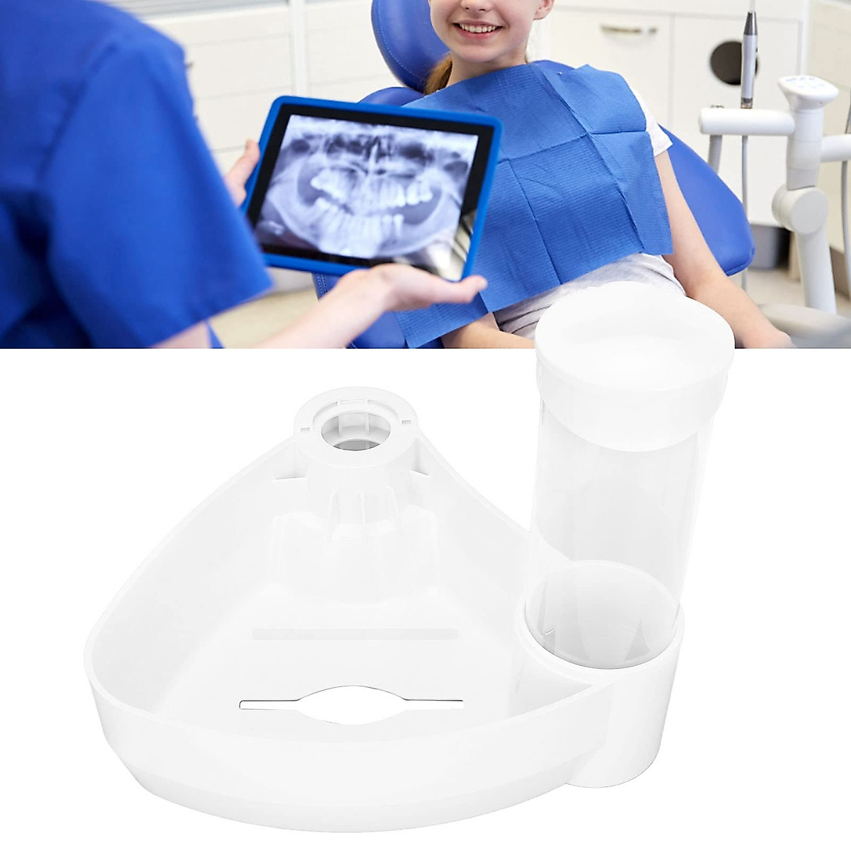 Dental Chair Cup Storage Holder, 3 in 1 Dental Chair Cup Storage Holder with Tissue Box Scaler Tray Parts for Thick Dental Chair