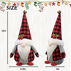 Christmas Gnomes Plush with Red Buffalo Check,2 Pack Handmade Christmas Valentine Tomte Swedish Scandinavian Figurine Nordic Gnomes Plush Christmas Elf Doll Xmas Ornaments for Home Decor