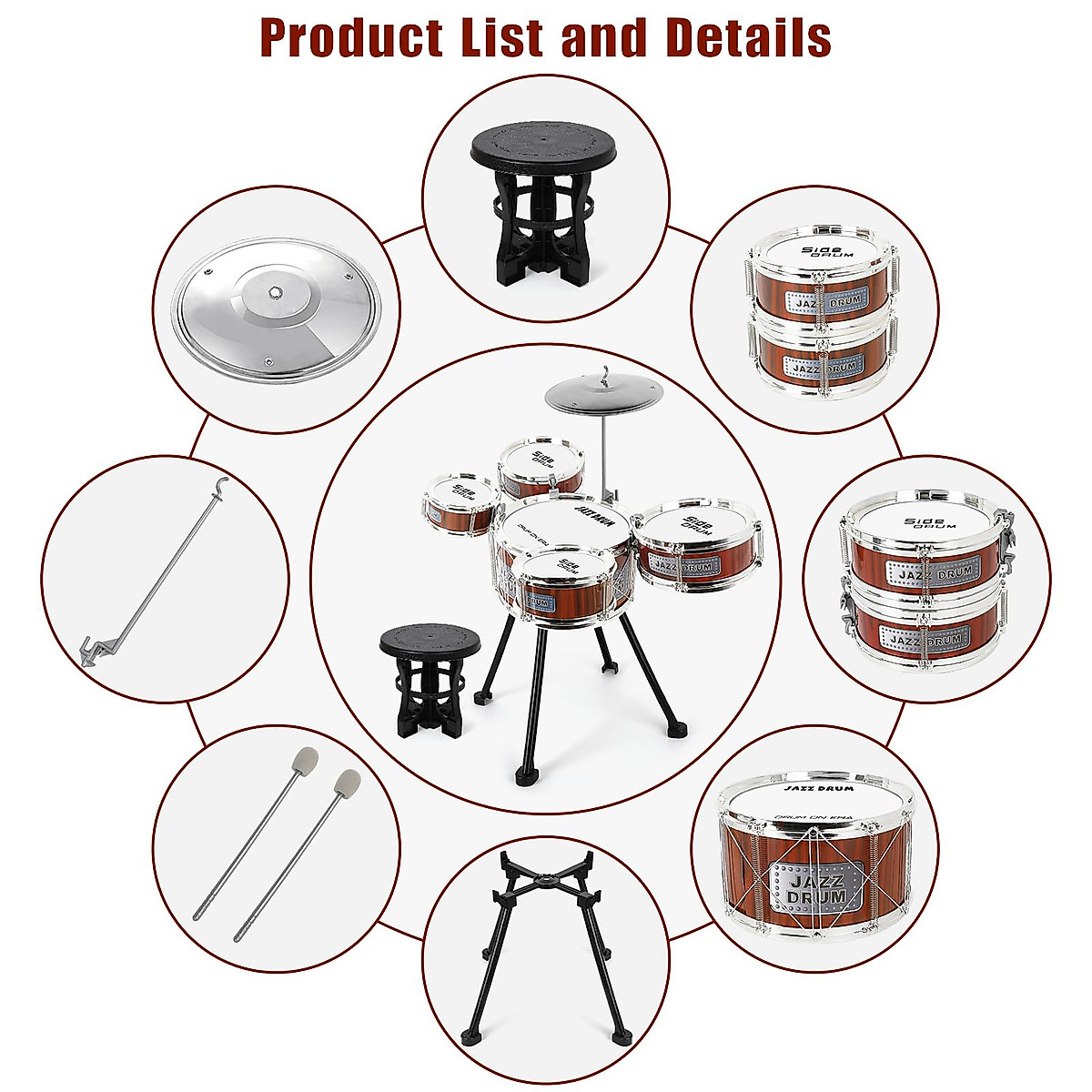 M SANMERSEN Kids Drum Set Jazz Drum Kit 8 Piece for Toddler Educational Percussion Musical Instruments Drum Toy Playset Xmas Gift for Boys Girls - Red