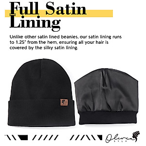 Olivia Sylx Cuffed Satin Lined Beanie for Women - Satin Lined Winter Hat - Beanie with Satin Lining - Satin Lined Hats Black