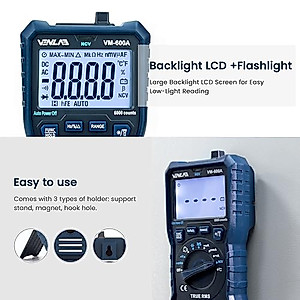 VENLAB Digital Multimeter TRMS 6000 Counts Volt Amp Meter Ohm Auto-Ranging Multimeter Tester with NCV,Measures Voltage Current Resistance Diodes Continuity Duty-Cycle Capacitance Temperature