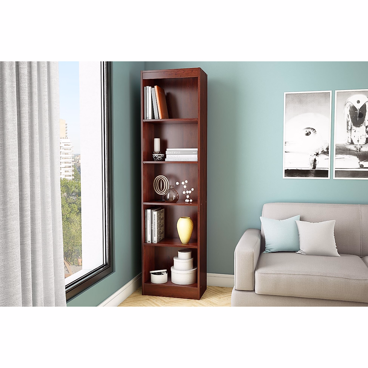 South Shore Axess 5-Shelf Narrow Bookcase, Royal Cherry