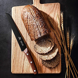 ENOKING 6PCS Knife Set with block, Magnetic Wood Knife Holder with Acrylic Shield, German High Carbon Stainless Steel Blades