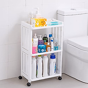 3-Tier Kitchen Storage Carts Bathroom Utility Storage Rolling Cart Durable Stable Organizer Cosmetics Laundry Dishwashing Detergent Organizers Easy Assembly for Office Plastic White Z0605
