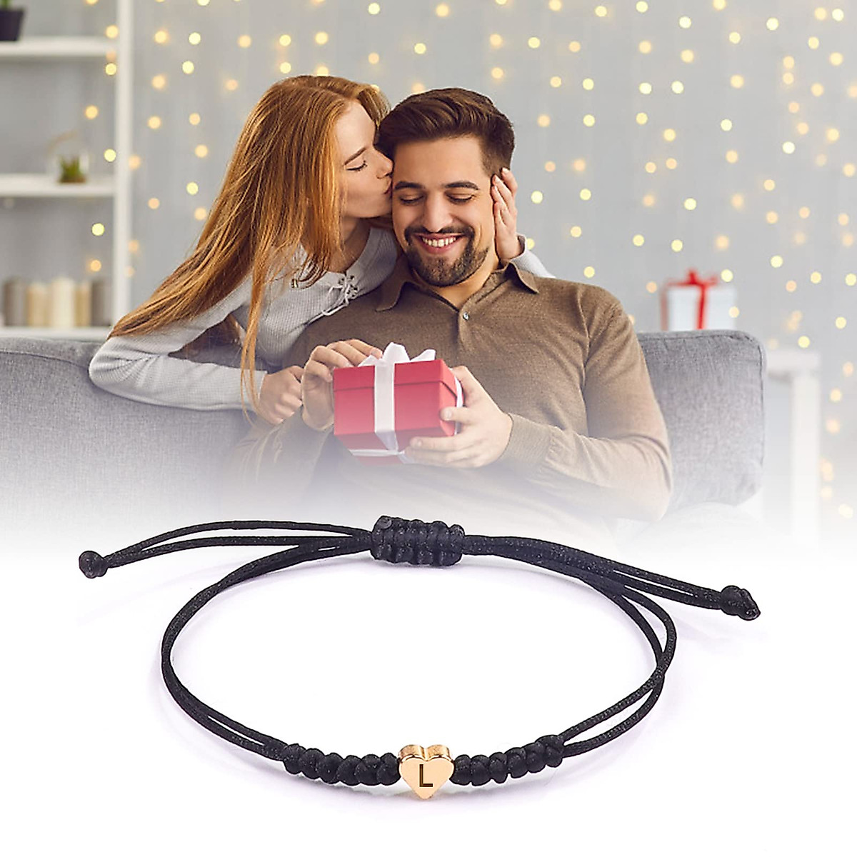 Black Initial Bracelet for Women Men Initial I Charm Letter Bracelets Black String Bracelets with Initials Handmade Rope Braided Personalized Birthday Gifts-26 Initials Available(I)