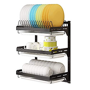 FEHUN Sinks,201 Stainless Steel Kitchen Rack 3 Layer Drain Rack Dish Rack Wall Mounted Punching Installation