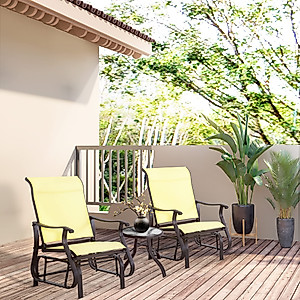 Outsunny Outdoor Glider Chair, Gliders for Outside Patio with Steel Frame and Mesh Fabric for Backyard, Garden, and Porch, Beige