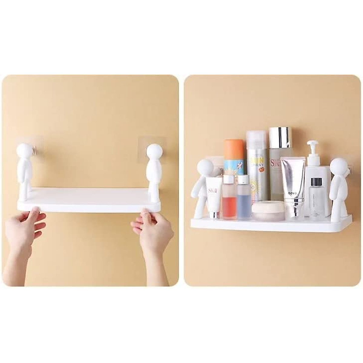 The Kitchen Toilet Receive Shelf - Floating Shelves Bathroom Wall Mounted Shelf,Villain Wall Hanging Rack Punching-Free Humanoid Storage Shelf,Punching-Free Bathroom Storage Rack (3 pcs, White)
