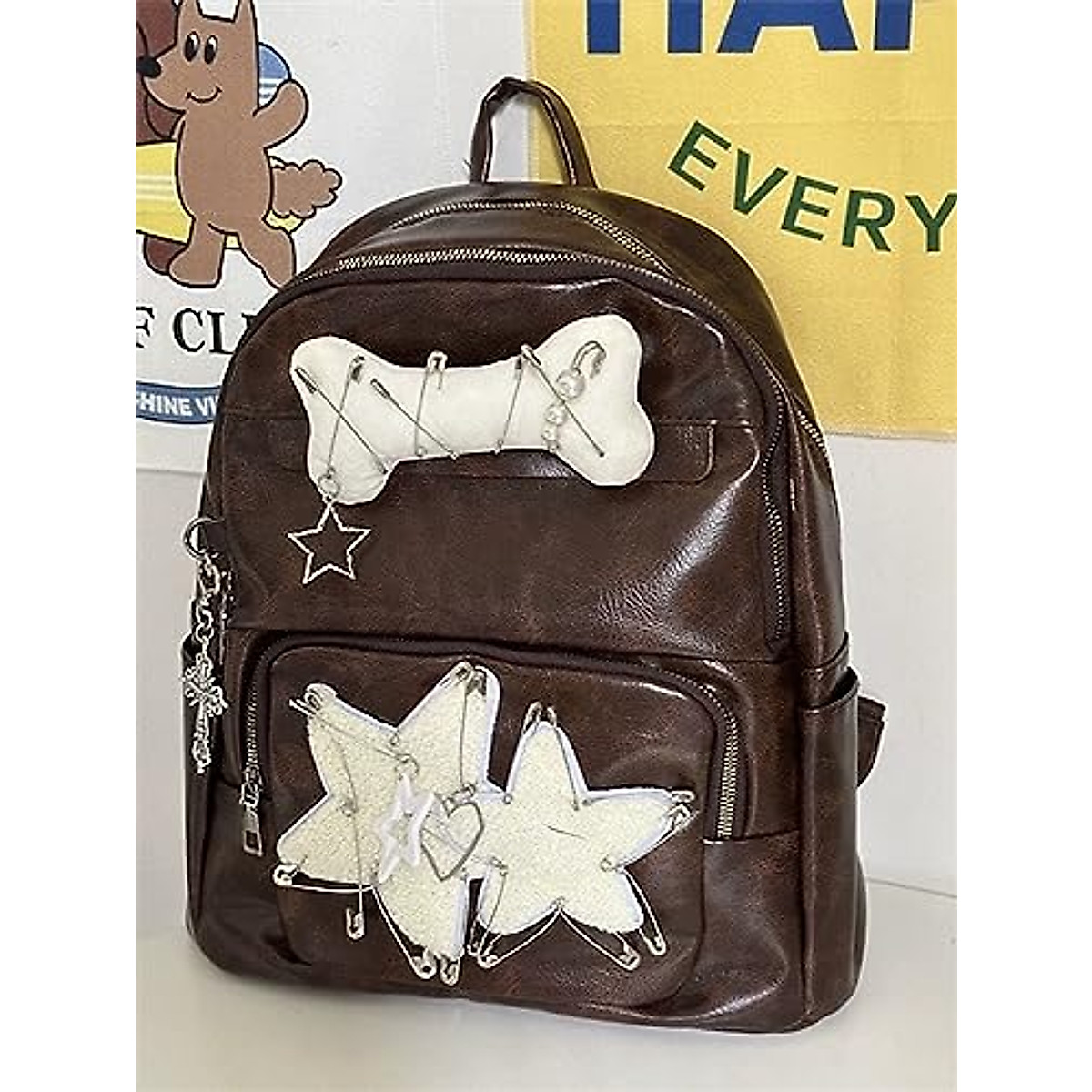 JHTPSLR Y2K Gothic Backpack Vintage Aesthetic PU Leather Backpack Y2K Gothic Accessories Backpack Grunge Y2K Backpack Trendy Backpack (Retro Brown)