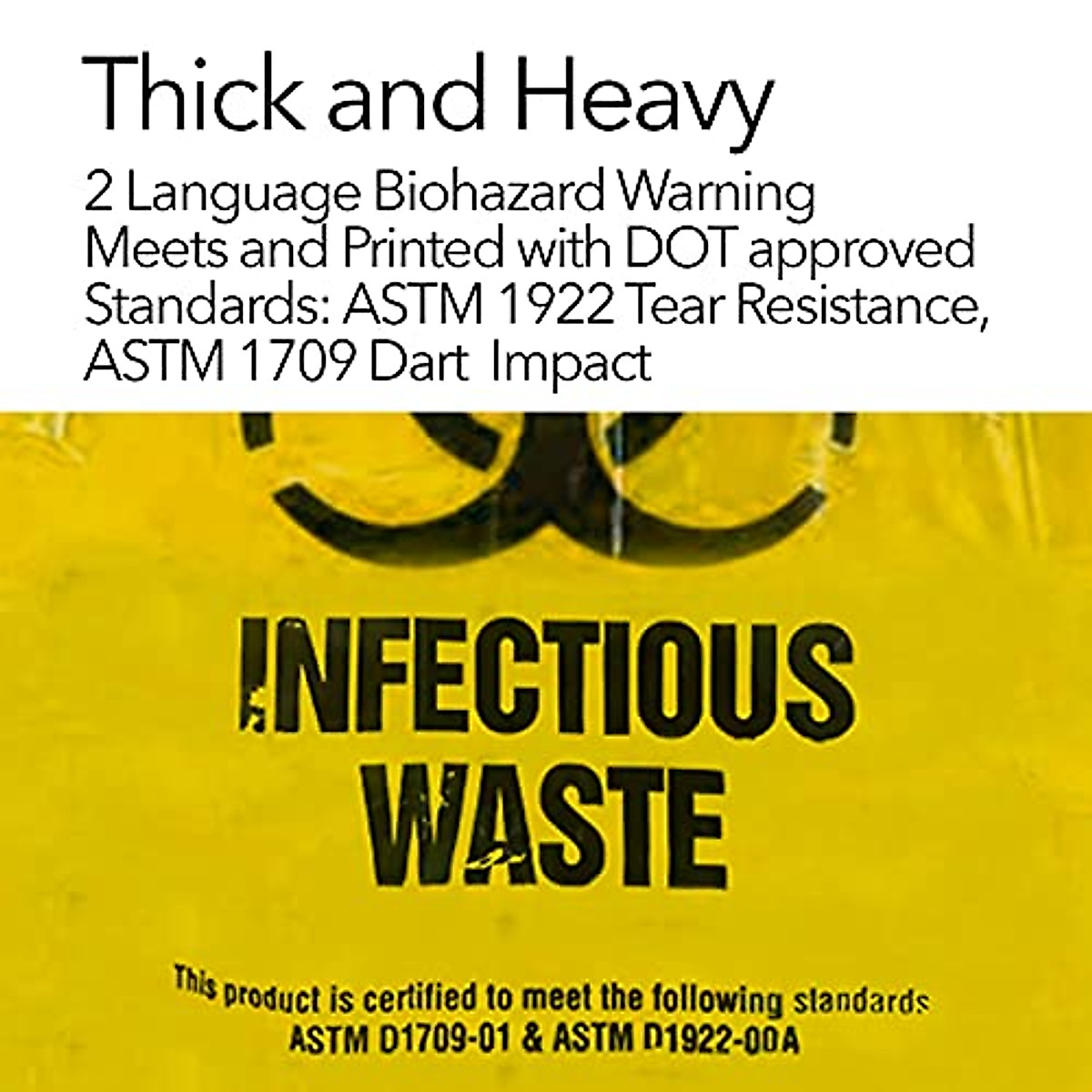 Resilia Medical - Biohazard Bags - For Infectious Waste Disposal, Meets DOT ASTM Standards for Hospital Use, Yellow, 33 Gallon, 29x43 Inches, 25 Bags