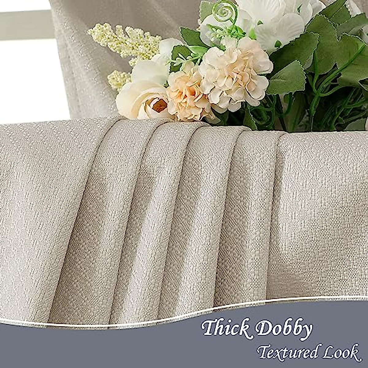 OVZME 100% Blackout Curtains 84 Inches Long 2 Panels for Bedroom, Full Light Blocking Beige Textured Thermal Insulated Window Curtain Drapes Noise Reduce, Rod Pocket &Back Tab, 42 X 84 Inch, Beige