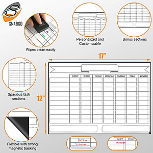 Magnetic Chore Chart for Kids Teens and Adults 12 x 17 Inches - Dry Erase Whiteboard Reward Chart for Multiple Kids with 5 Markers and Eraser - Daily Responsibility Planner Schedule Board for Kids