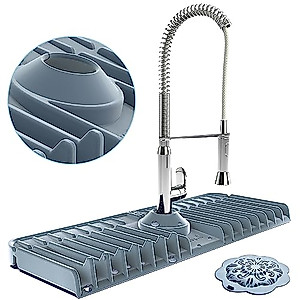 Kitchen Sink Splash Guard 17.56“ Longer, Splash Guard for Sink, Kitchen Faucet Splash Guard, Fully Wrapped, Silicone Faucet Handle Drip Catcher Tray, Sink Protectors Faucet Mat for Kitchen Bathroom