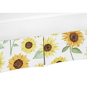 Sweet Jojo Designs Yellow, Green and White Sunflower Boho Floral Girl Pleated Baby Nursery Crib Bed Skirt Dust Ruffle - Farmhouse Watercolor Flower
