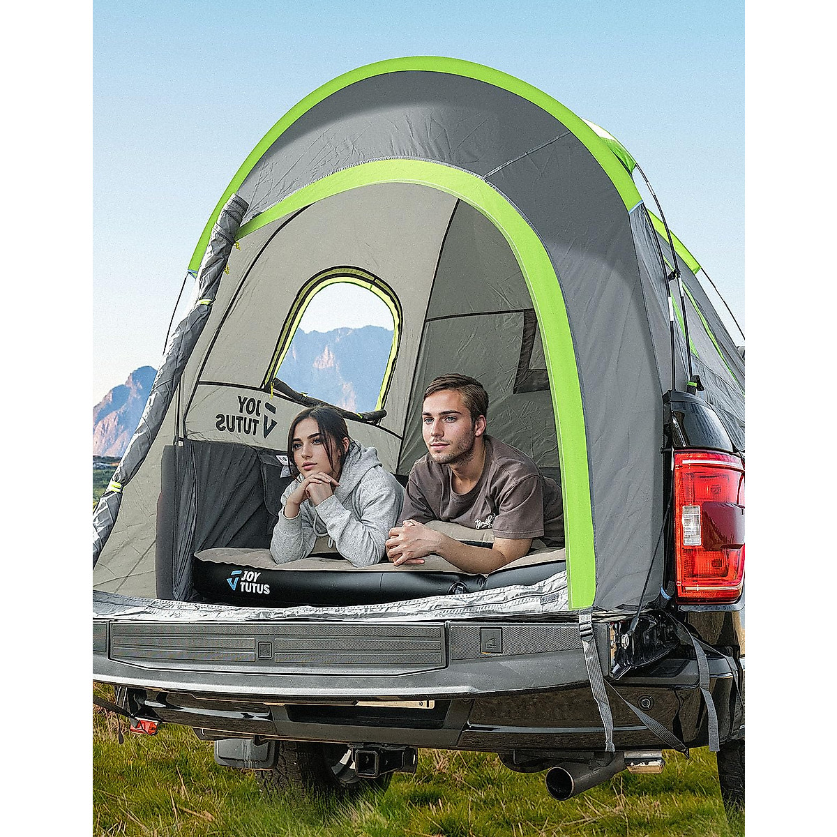 JOYTUTUS Pickup Truck Tent 2.0, Waterproof PU2000mm Double Layer for 2 Person, Portable Truck Bed Tent with Rainfly, 5.5'-6' Camping Preferred - Green