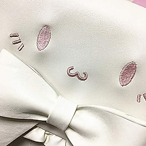 Lolita Backpack for Women Kawaii Cat Embroidery Big Bowknot Sweet Cartoon Bag (White, One_Size)