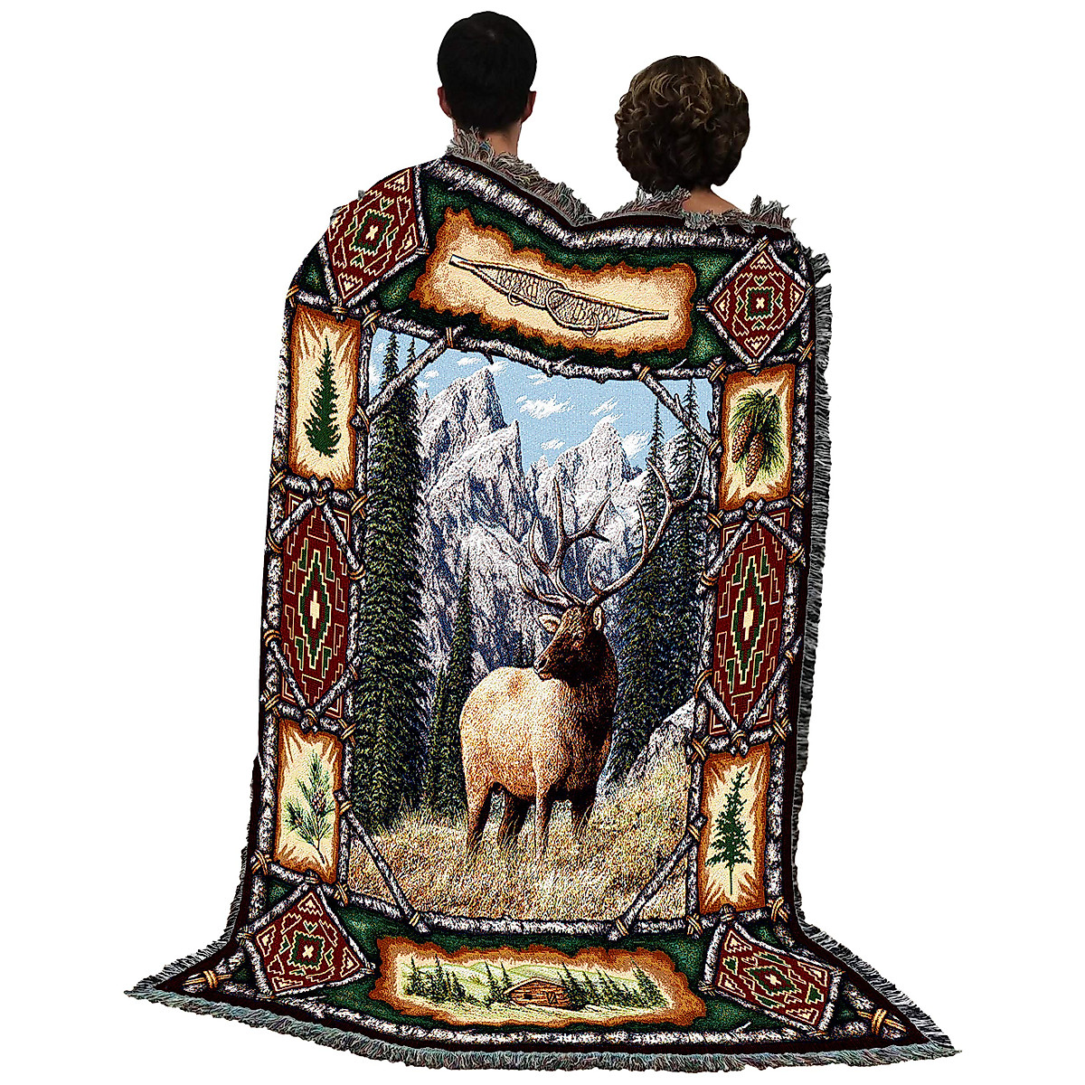 Pure Country Weavers Elk Lodge Blanket - Wildlife Cabin Gift Tapestry Throw Woven from Cotton - Made in The USA (72x54)