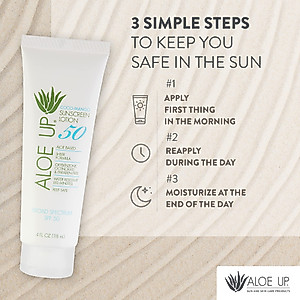 Aloe Up White Collection Sunscreen Lotion SPF 50 - Broad Spectrum UVA/UVB Sunscreen Protector for Face and Body - With Aloe Vera Gel - Alcohol-Free - Reef Friendly - Coco-Mango Fragrance - 4 Oz