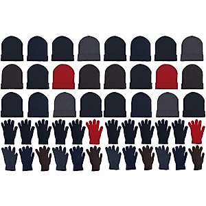 48x Winter Beanies & Gloves Combo Pack, Bulk Pack for Men Women, Warm Cozy Gift (Assorted #1)