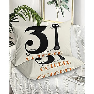 Edwiinsa Halloween Pillow Covers King Standard Set of 2 Bed Pillow, Plush Soft Comfort for Hair/Skin Cooling Pillowcases with Envelop Closure 20x36 Inches Black Orange Cute Cartoon Cat Animal