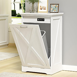 TOLEAD Tilt Out Trash Can Cabinet, 10 Gallon Kitchen Trash Cabinet Hidden Trash Can with Deodorizing & Negative Ion Pet Proof for Kitchen,Dining Room, Living Room,White