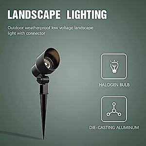 Malibu Low Voltage Landscape Spotlights 20W Halogen Spot Lights 12V AC Outdoor Black Landscape Lighting Kit with Spike Stakes and Connectors 145 Lumen 2800K Warm White for Garden, Lawn, Walkway