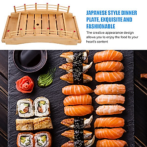 Yardwe Bamboo Sushi Boat Serving Tray, Arch Bridge Sushi Boat, Wooden Sushi Bridge Serving Plate for Home Restaurant 44x22x13CM