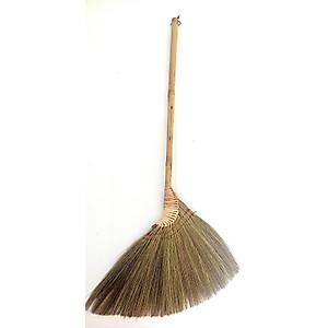SN SKENNOVA Handmade Bamboo Grass Broom with Synthetic Rattan Binding - Tall 17" W x 40" H