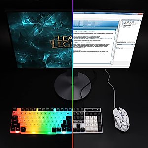 CHONCHOW Gaming Keyboard Mouse Combo Rainbow LED Backlit Ambient Light Illuminated Character Wired USB Keyboard Mice Compatible with Windows XP/7/10 iMac MacBook PS4 PS5 Xbox one(White and Black)