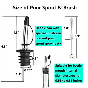 ZPUFAW 12 Pack Liquor Pour Spouts Inchluding 1 Piece of Brush with Rubber Caps Stainless Steel Tapered Speed Pourers Fits for Olive Oil Wine 3/4" Bottle Bar Bartender Accessories Tools