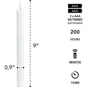 Arora Remote Control Flameless Taper Candles, S/6 3D Flickering Battery Operated LED Window Candles Encased with Real Wax to Light Up Your Home