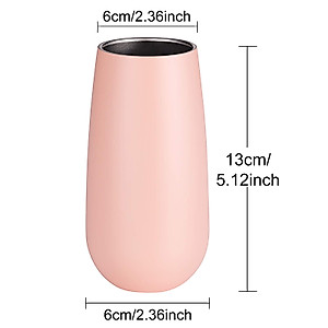 Maxdot 6 Pieces Stemless Champagne Flutes Double-insulated Champagne Tumbler with Lips, 6 OZ Stainless Steel Unbreakable Cocktail Cups for Coffee Wine Glass Tumbler (Pink)