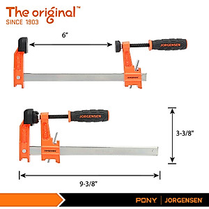 Jorgensen 6 inch Bar Clamp Set, 4 Pack Steel F Clamp Light Duty, 300 lbs Load Limited, for Woodworking, Metalworking, DIY
