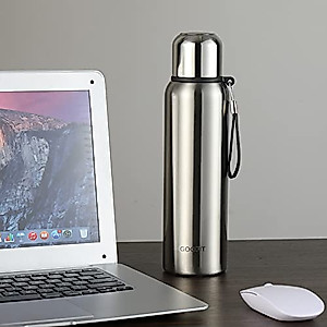 GOOFIT Insulated Thermos with Cup Outdoor Sports Stainless Steel Thermos Vacuum Sealed Coffee Bottle Travel Mug Thermos Flask BPA Free Keeps Cold 24H Hot 24H 27Oz Silver