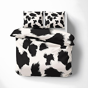 FJWXCBD Cow Print Duvet Cover California King Size, Animal Skin Pattern Bedding Set 3 Piece for Bedroom Decor, Black and White Duvet Cover & 2 Pillow Shams, with Zipper & Ties, Super Soft Microfiber