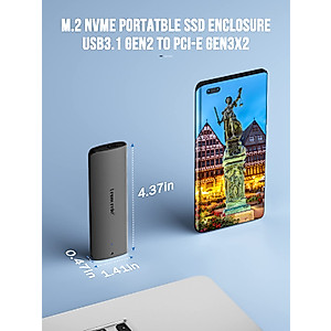 Lemorele M.2 NVMe SSD Enclosure Tool Free USB C External PCIe B+M/M-Key Hard Drive Enclosure 10Gbps USB 3.1 Gen 2 M.2 Reader Support Max 2TB w/UASP Trim, for 2230/2242 /2260/2280 SSDs, Aluminum